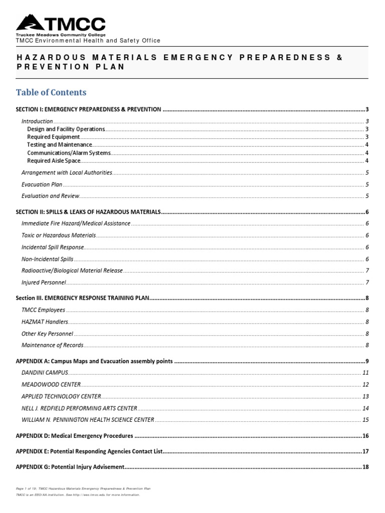 Hazardous Materials Emergency Preparedness & Prevention Plan | PDF ...