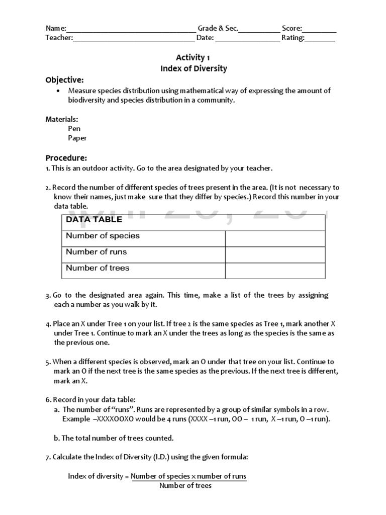 Biodiversity and Population Density Activities | PDF | Population ...