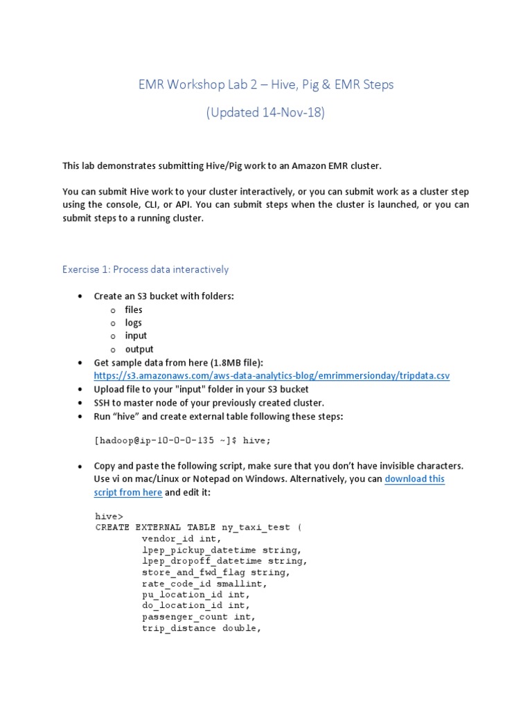 EMR Workshop - Lab 2 | PDF | Comma Separated Values | Command Line Interface