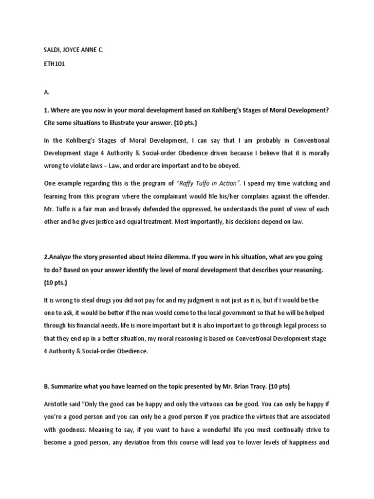 Eth101 Stages of Moral Development | PDF | Social Psychology | Ethical ...