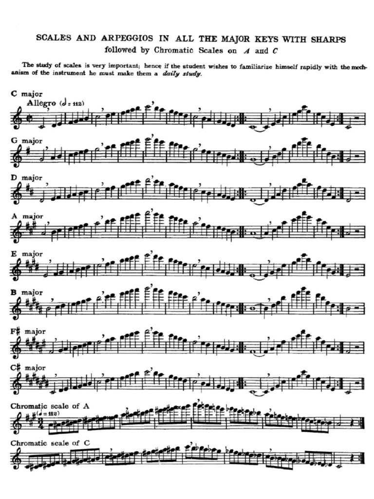 Escalas Mayores para Flauta Traversa PDF | PDF