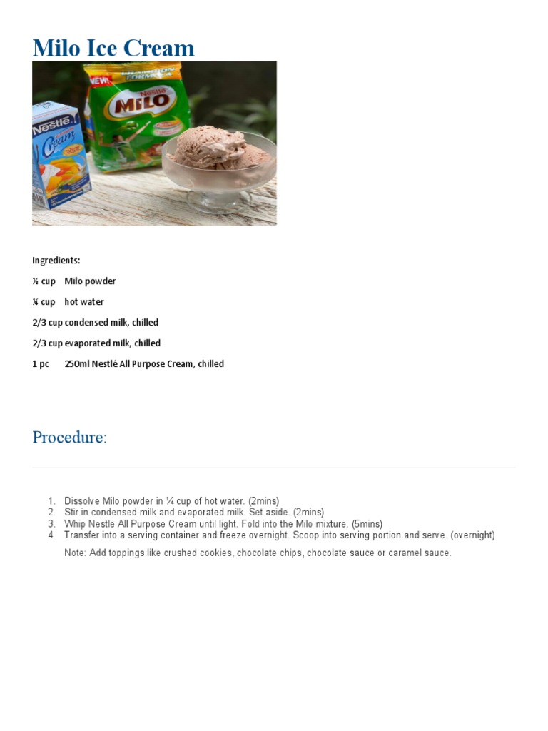 Milo Ice Cream | PDF
