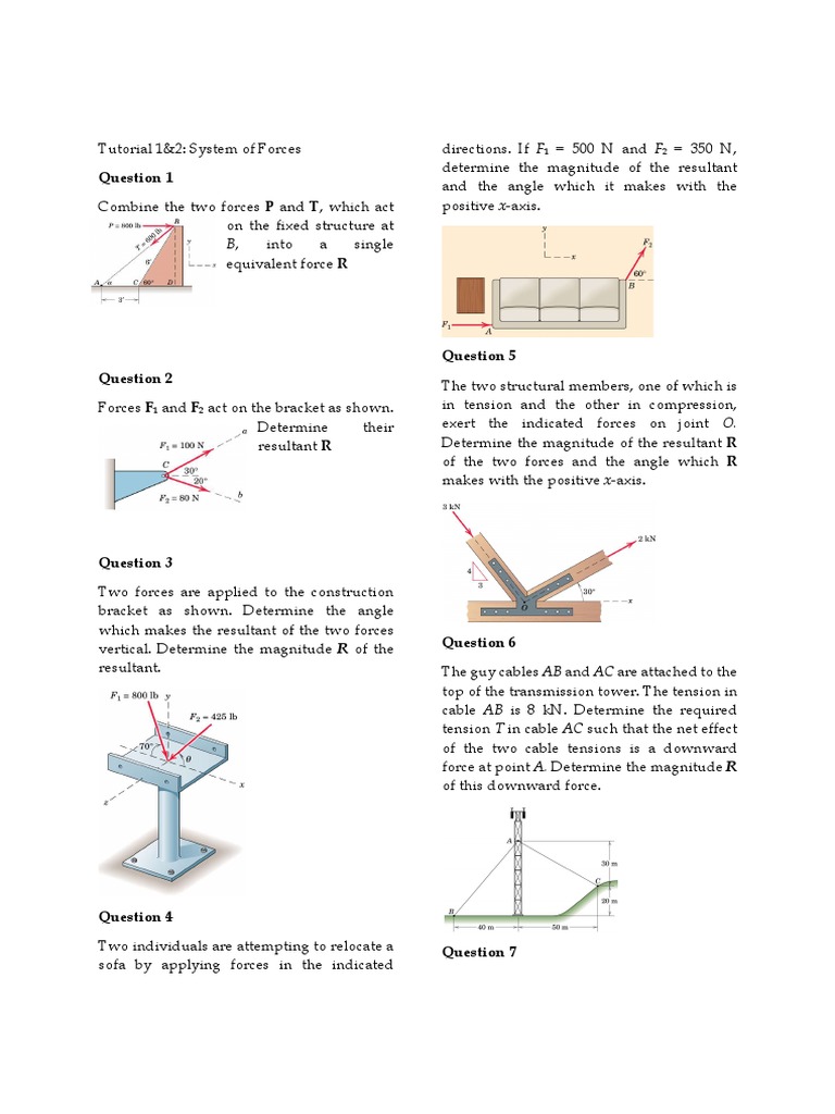 Tutorial 1 - 2 - 3 - 4 | PDF | Tension (Physics) | Force
