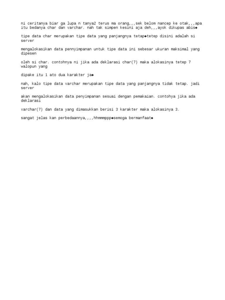Char vs Varchar: Perbedaan Utama | PDF | Seni & Disiplin Bahasa | Komputer