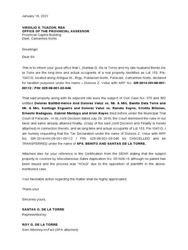 Request Letter To Assessors Office | Download Free PDF | Public Law | Common Law