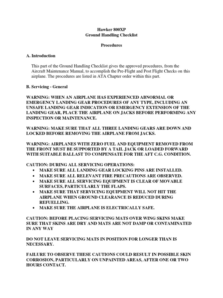 Ground Handling Checklist | PDF | Landing Gear | Airplane
