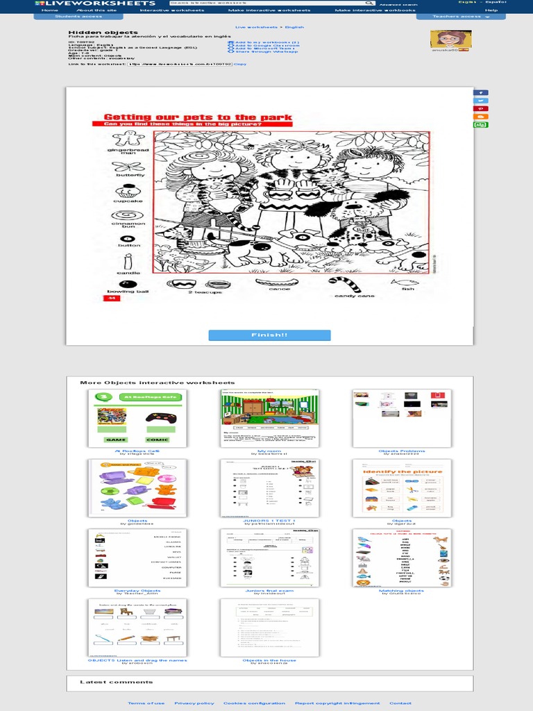 Hidden Objects Interactive Worksheet | PDF | Worksheet | English As A ...