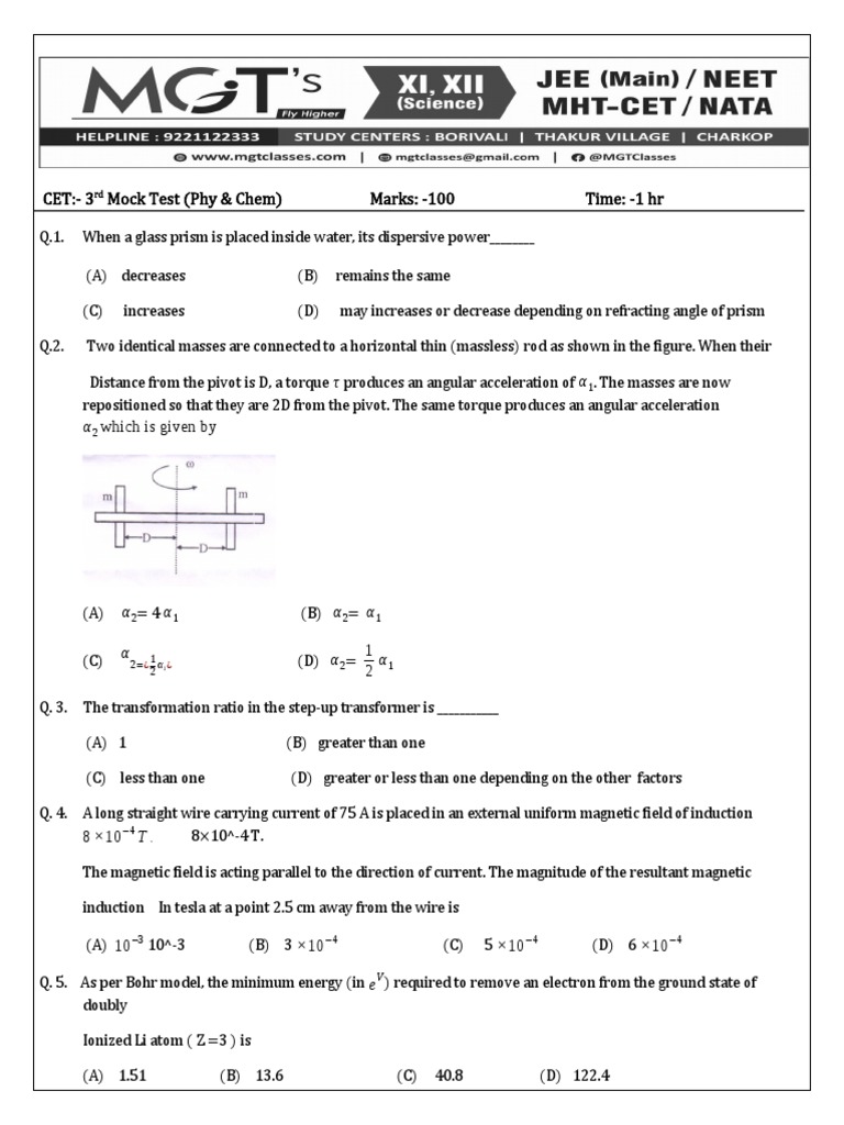 Phy & Chem - CET PAPER 3 | PDF | Redox | Acceleration