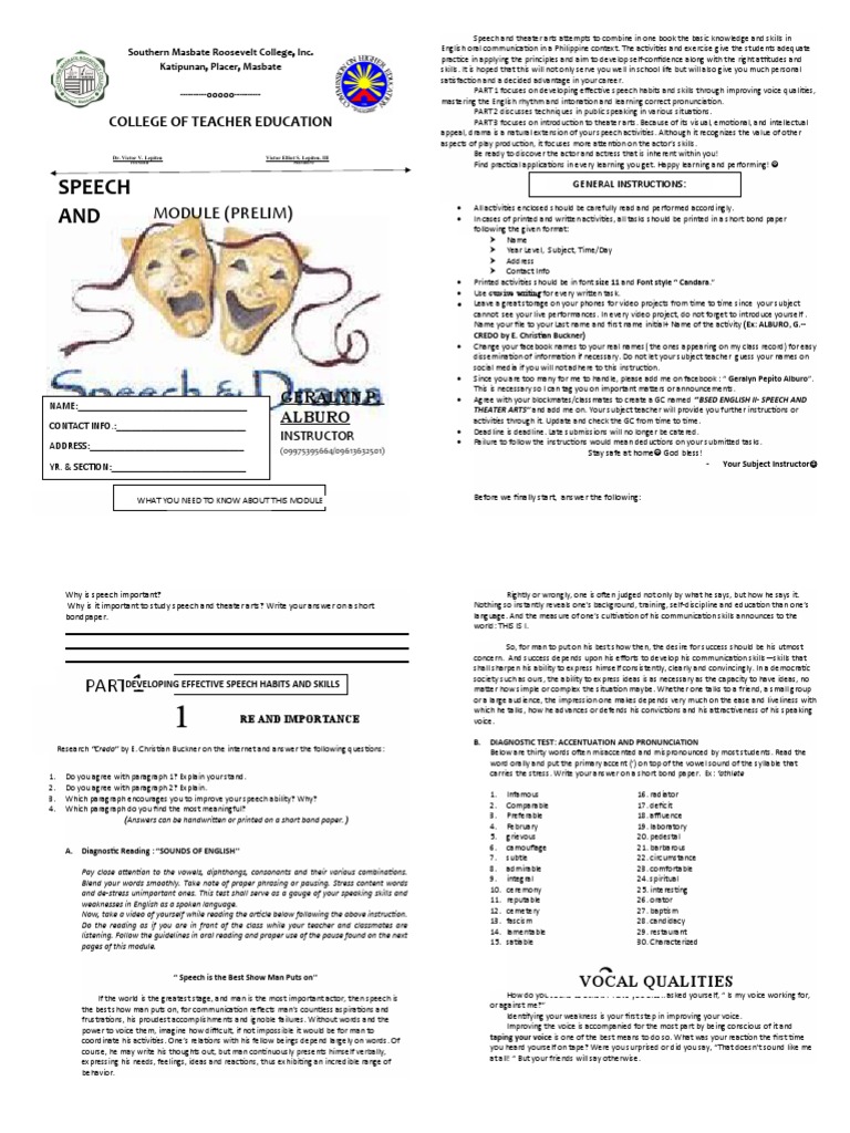 Speech and Theater Arts Module Overview | PDF | Human Voice | Speech