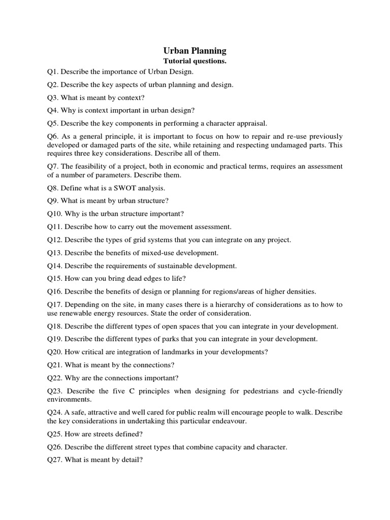 Urban Planning Tutorial Questions | PDF | Art
