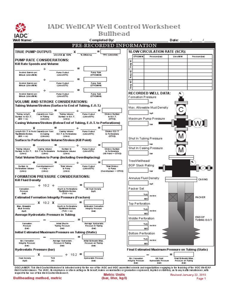 Iadc Wellcap Well Control Worksheet Bullhead: C W M M | PDF | Casing ...