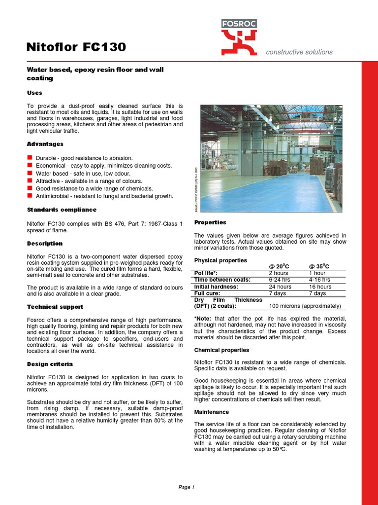 Nitoflor FC130: Water Based, Epoxy Resin Floor and Wall Coating | PDF ...