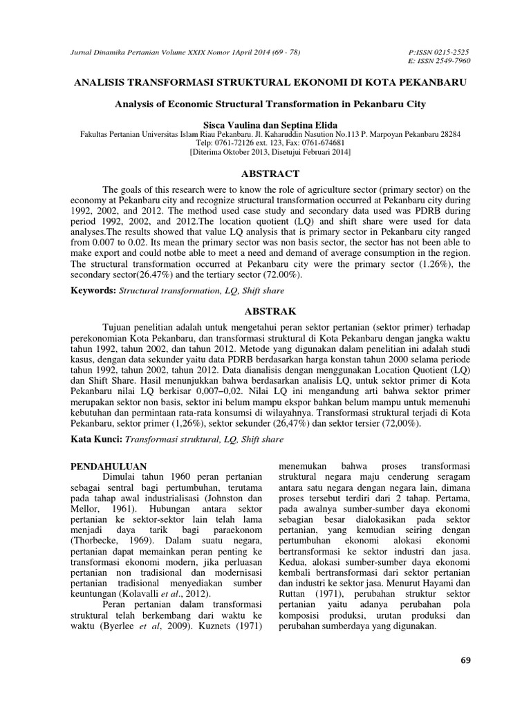 Analisis Transformasi Struktural Ekonomi Di Kota Pekanbaru Analysis of ...