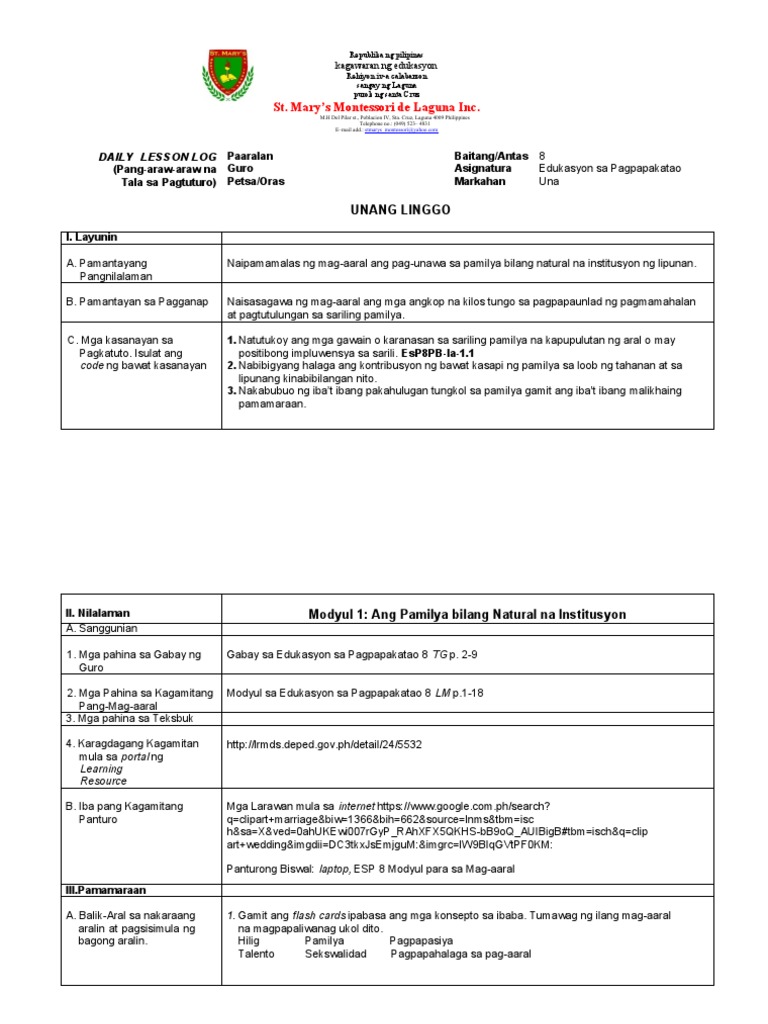 DLL ESP 8 Modyul 1 - Day1-4 | PDF