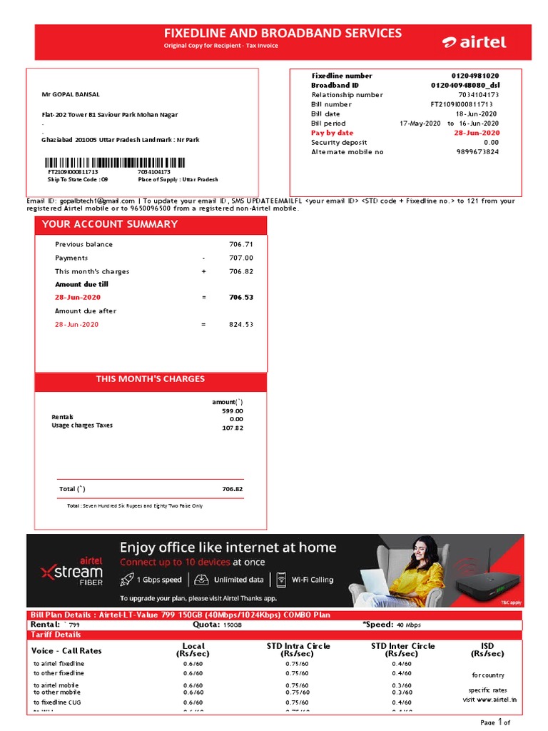 Internet and Telephone Bill | Download Free PDF | Credit Card | Cheque