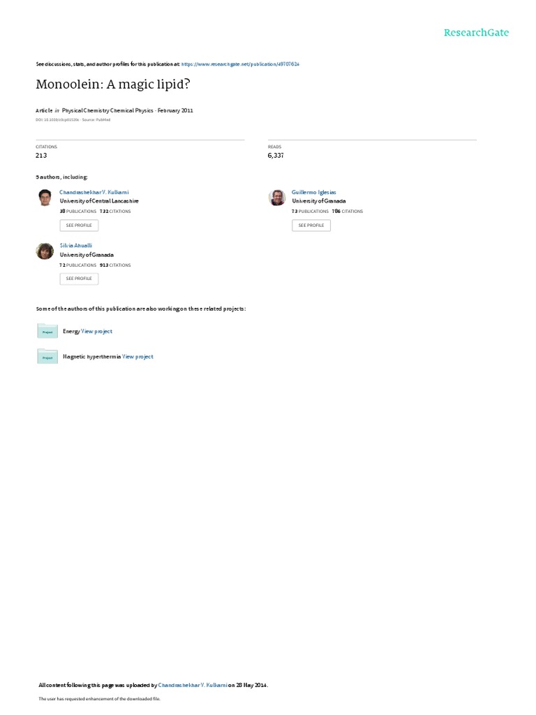 Monoolein: A Magic Lipid?: Physical Chemistry Chemical Physics February ...