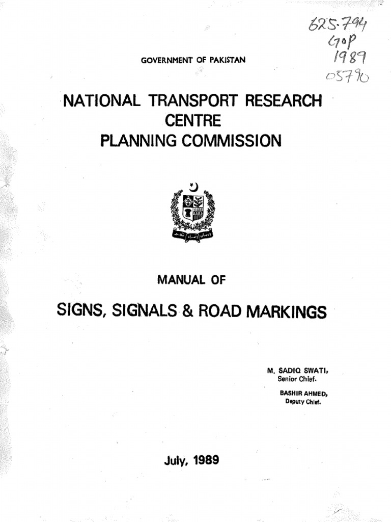 Manual of Signs, Signals & Road Markings (July, 1989) | PDF