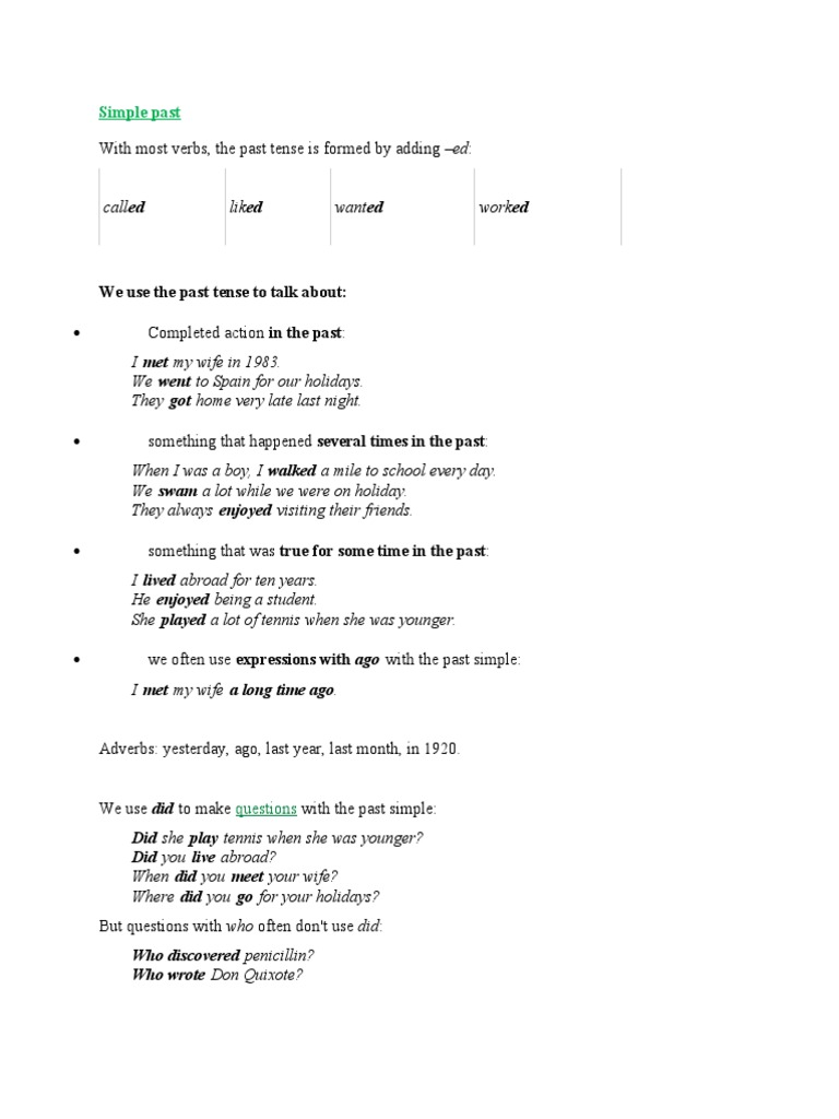 Simple Past: We Use The Past Tense To Talk About | PDF | Verb ...