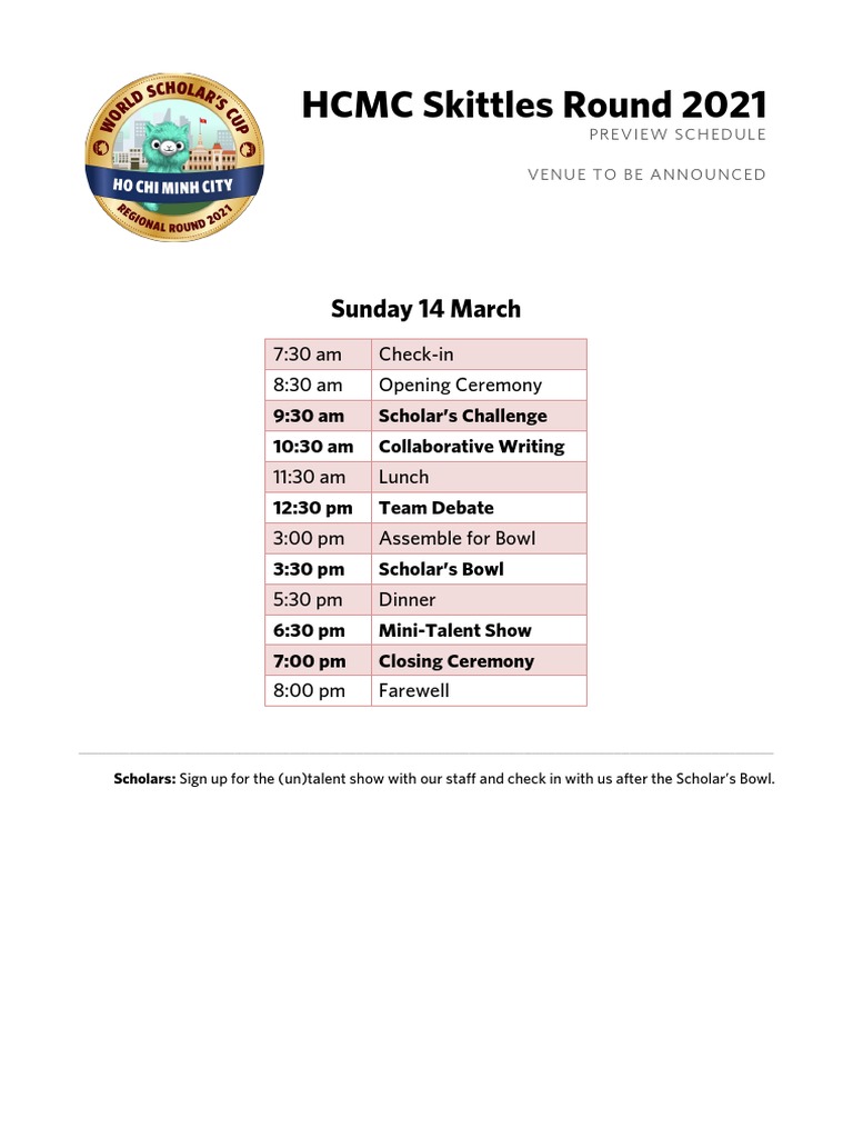 WSC HCMC Skittles Round Preview Schedule | PDF