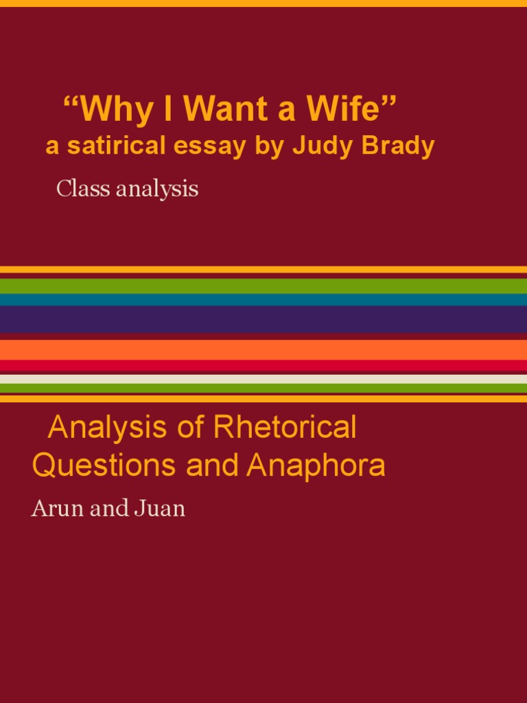 "Why I Want A Wife": A Satirical Essay by Judy Brady | PDF | Satire | Irony