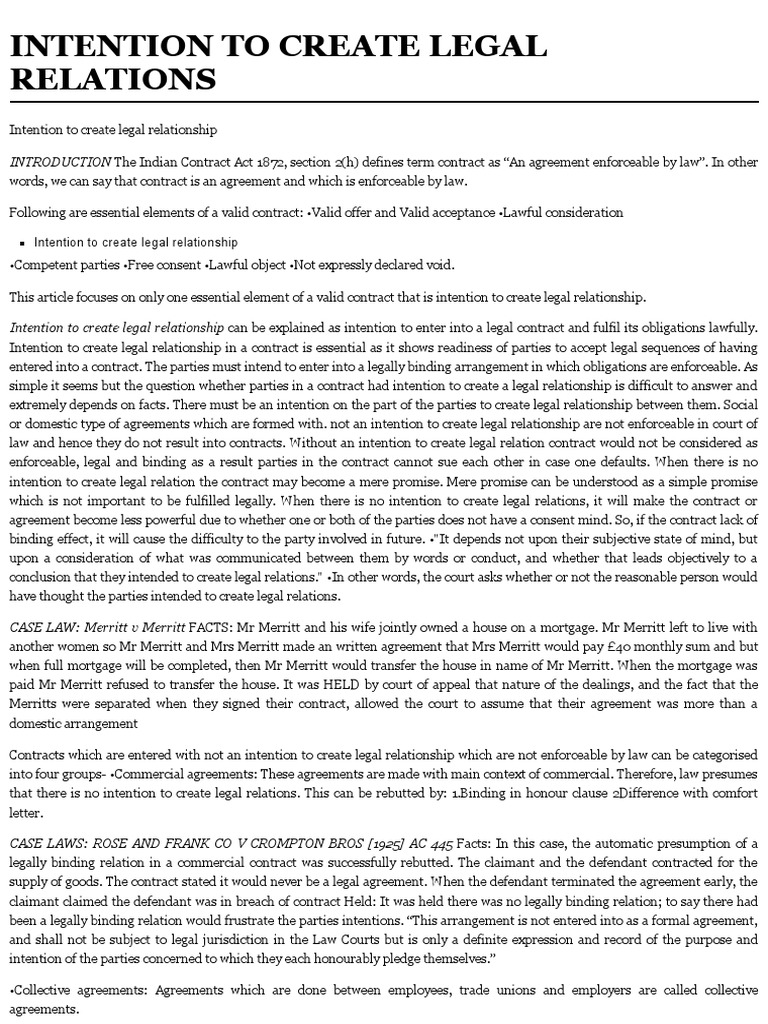 Intention To Create Legal Relations | Download Free PDF | Common Law ...
