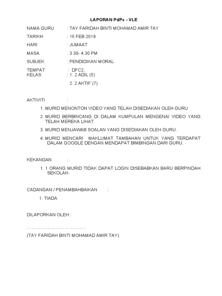 LAPORAN PdPc-VLE Contoh | PDF