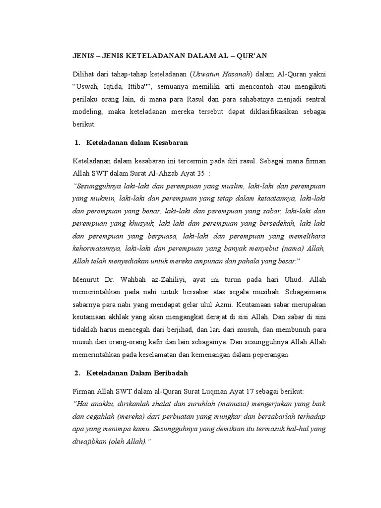 JENIS Jenis Keteladanan Dalam Al-Quran | PDF