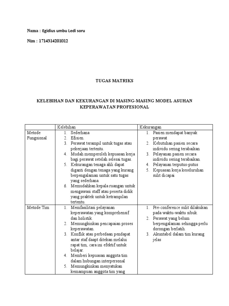 Tugas Matriks Model Asuhan Keperawatan-1 | PDF