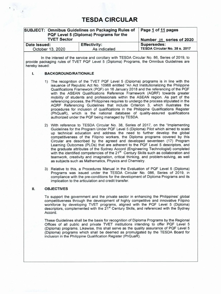 TESDA Circular No.119-2020 | PDF | Vocational Education | Educational ...