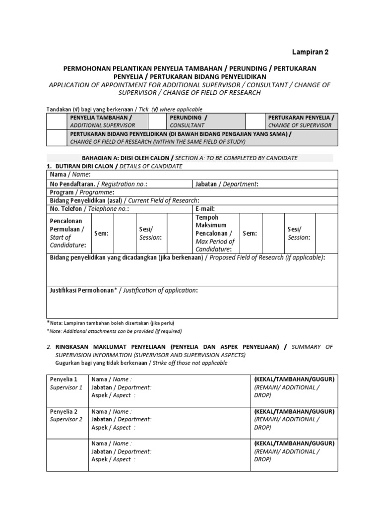 3 Borang Penambahan Atau Pertukaran Penyelia | PDF | Business