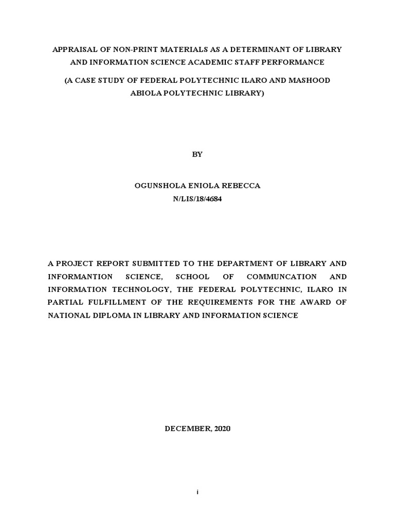 Appraisal of Non Print Materials As Determinant of Staff Performance in ...
