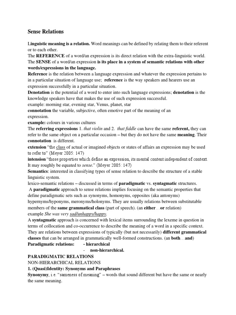 Lecture 1 Sense Relations - Lecture Notes | Download Free PDF ...