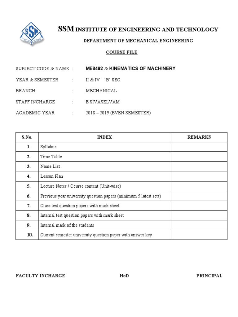 Course File Front Page KOM | PDF