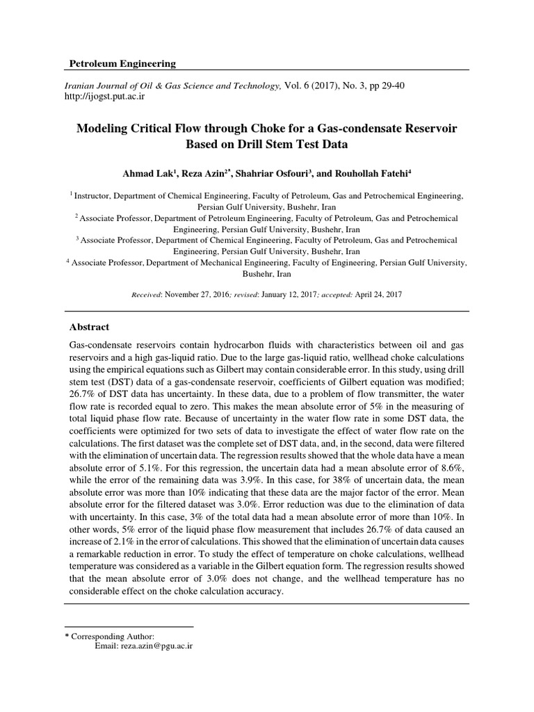 Modeling Critical Gas-Condensate Flow through Chokes Based on Drill ...