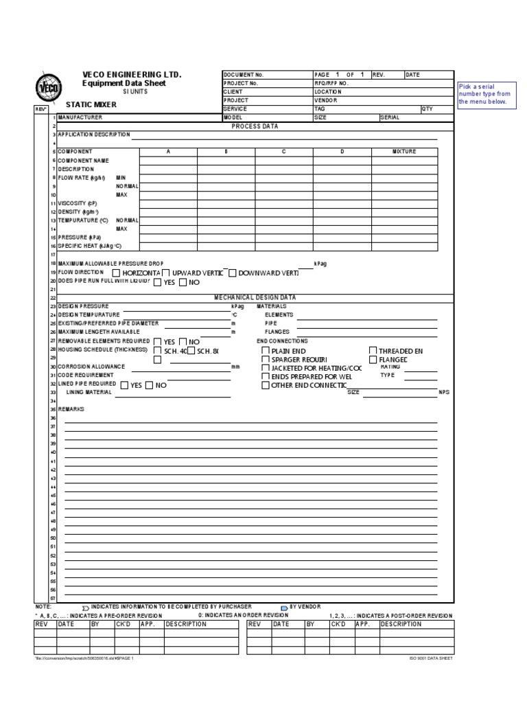 VECO ENGINEERING LTD. STATIC MIXER DATA | PDF | Pipe (Fluid Conveyance ...