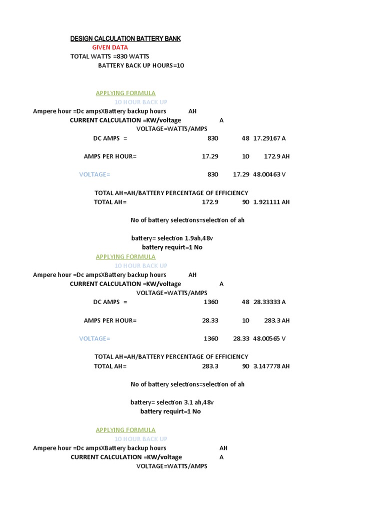 Battery Bank Calculation | PDF | Series And Parallel Circuits | Metrology