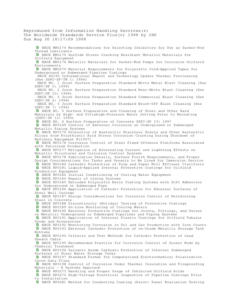Nace List | Download Free PDF | Corrosion | Pipe (Fluid Conveyance)