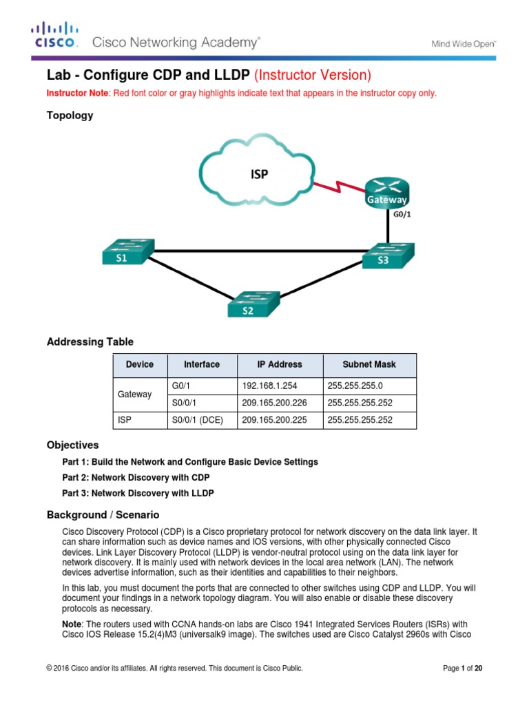 Lab - Configure CDP and LLDP: (Instructor Version) | PDF | Computer Network | Router (Computing)