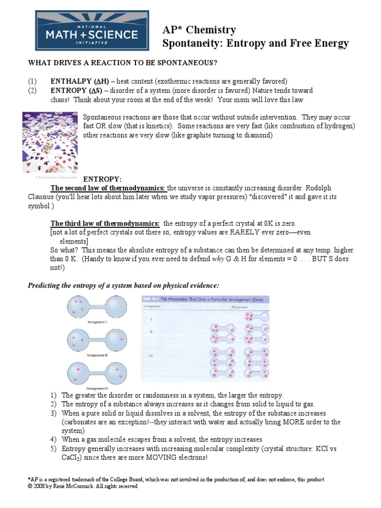 AP Chemistry Spontaneity: Entropy and Free Energy: What Drives A ...