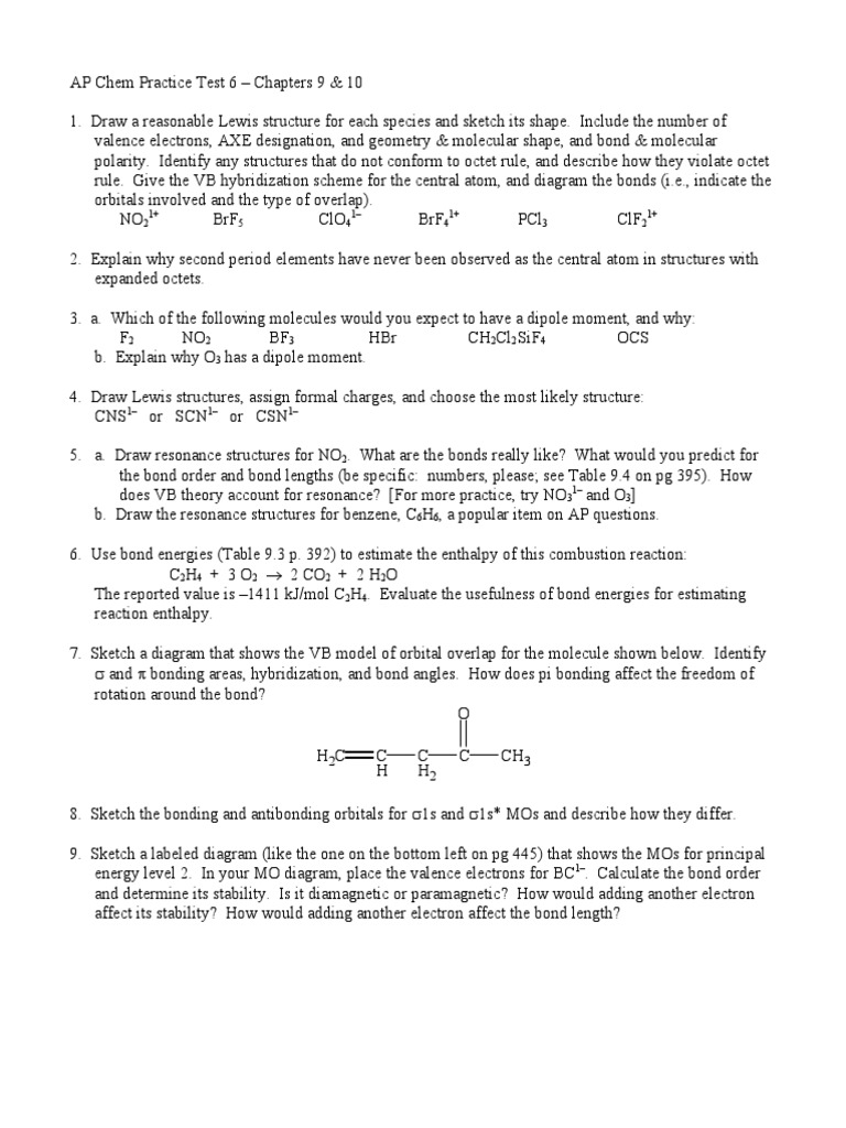 AP Chem Practice Test 6 | PDF | Chemical Polarity | Molecular Orbital