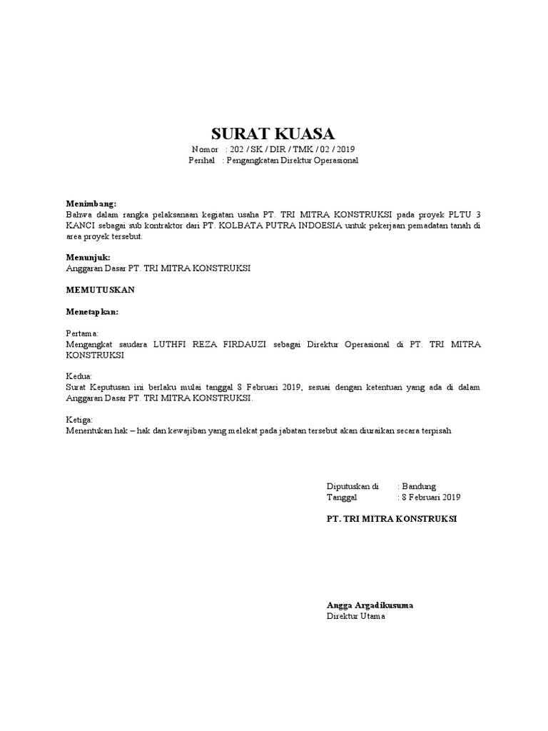 Surat Keputusan Direksi Untuk Luthfi Tukang Tilep | PDF