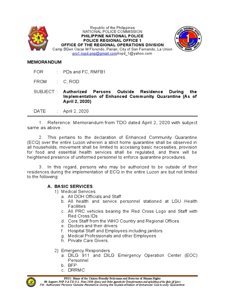 Memorandum: Philippine National Police Police Regional Office 1 Office ...