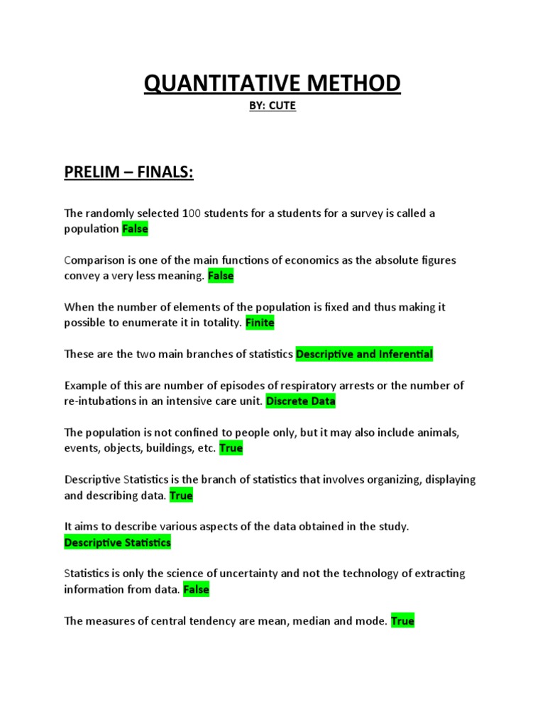 Quantitative Method: Prelim - Finals | PDF | Correlation And Dependence ...