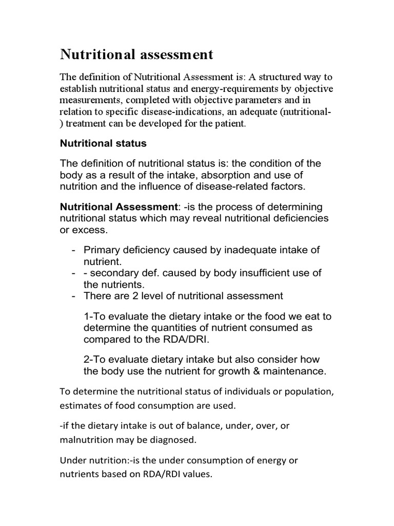 Nutritional Assessment Overview | PDF | Nutrients | Nutrition