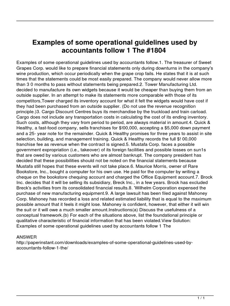 Examples of Some Operational Guidelines Used by Accountants Follow 1 ...