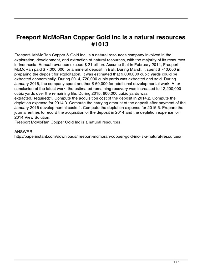 Freeport Mcmoran Copper Gold Inc Is A Natural Resources PDF | PDF ...