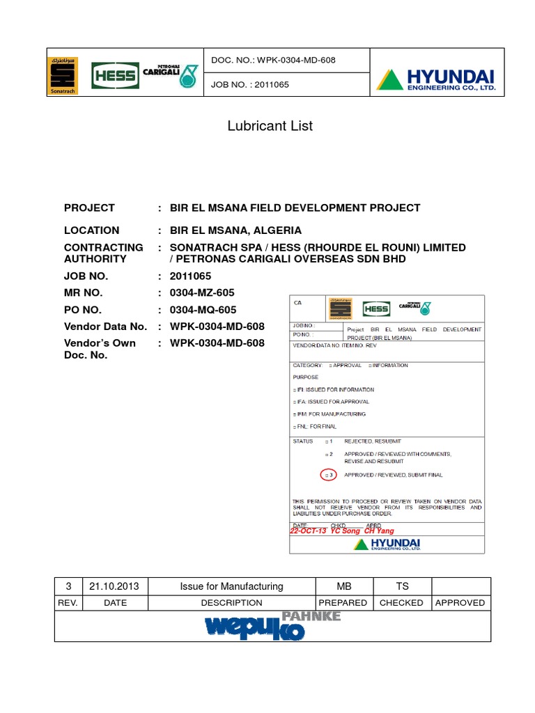 Lubricant List WPK-0304-MD-608 | PDF | Liquids | Oils