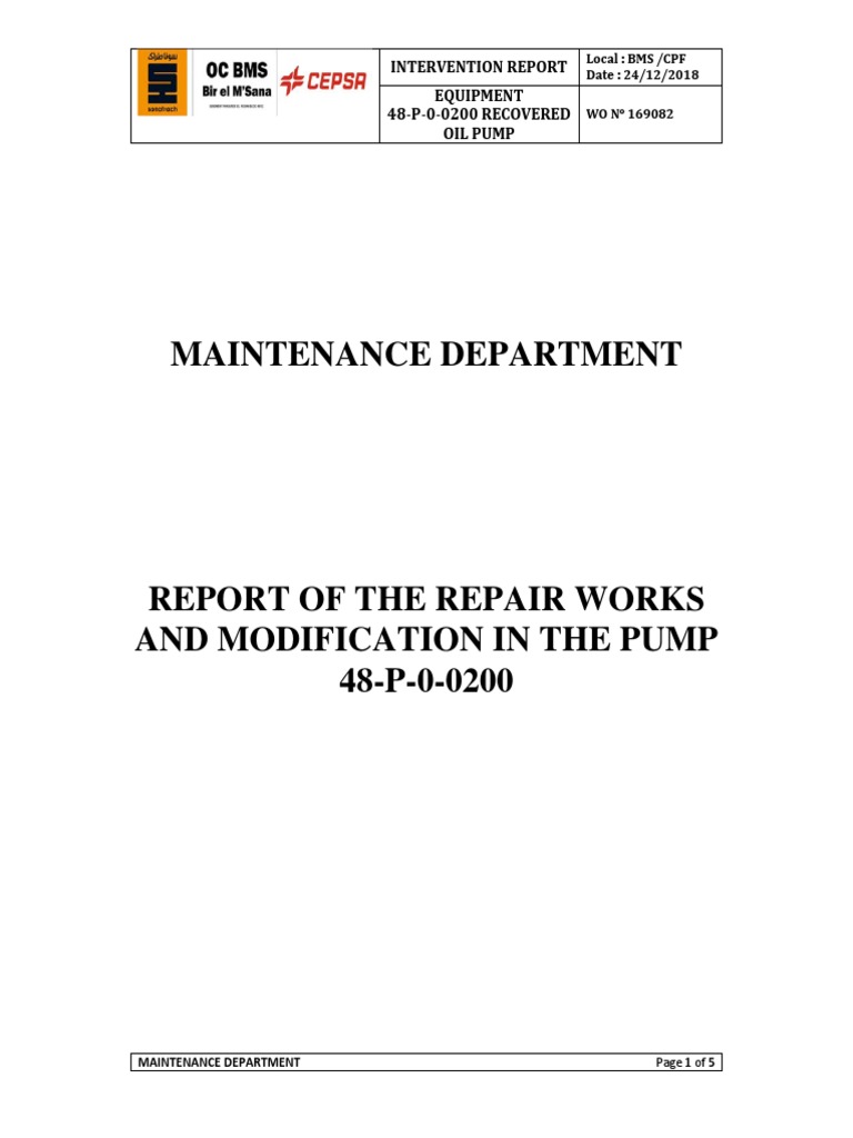Report of Repair Works and Modification in The Pump 48-P-0-0200 24 12 ...