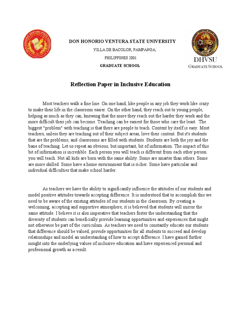 Reflection Paper On Inclusive Education | PDF | Inclusion (Education ...