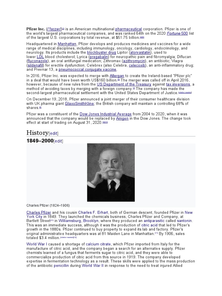 History: Pfizer Inc. ( | PDF | Pfizer | Pharmacy